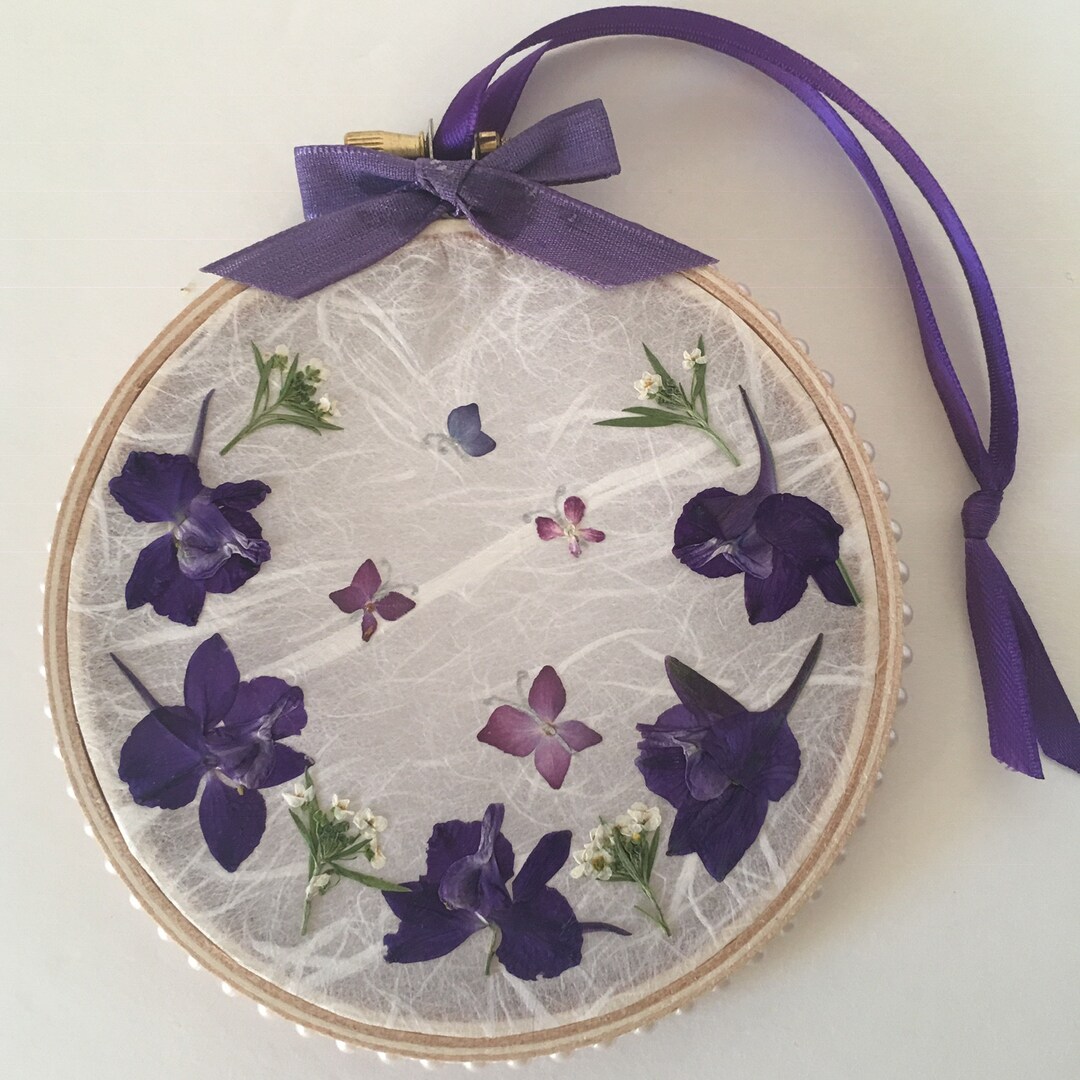Pressed Flowers, Hoop Art, Mixed Media Art, Larkspur Designs, Wall ...
