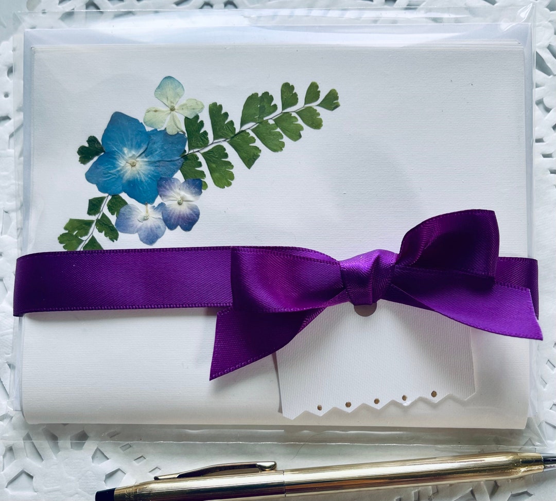 Pressed Flower Stationery Set, Floral Writing Paper, Hydrangea Pressed ...