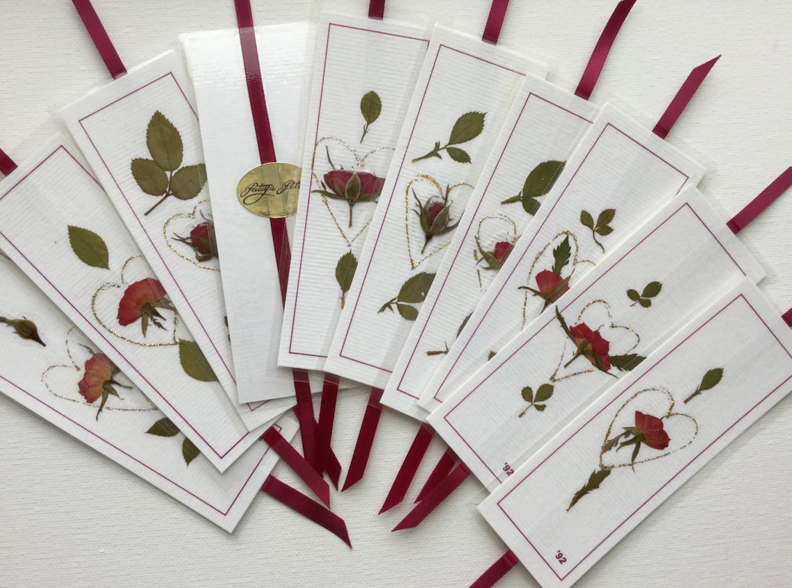 Rose Bookmarks, Laminated Pressed Flower Bookmarks, Rose and Gardener ...