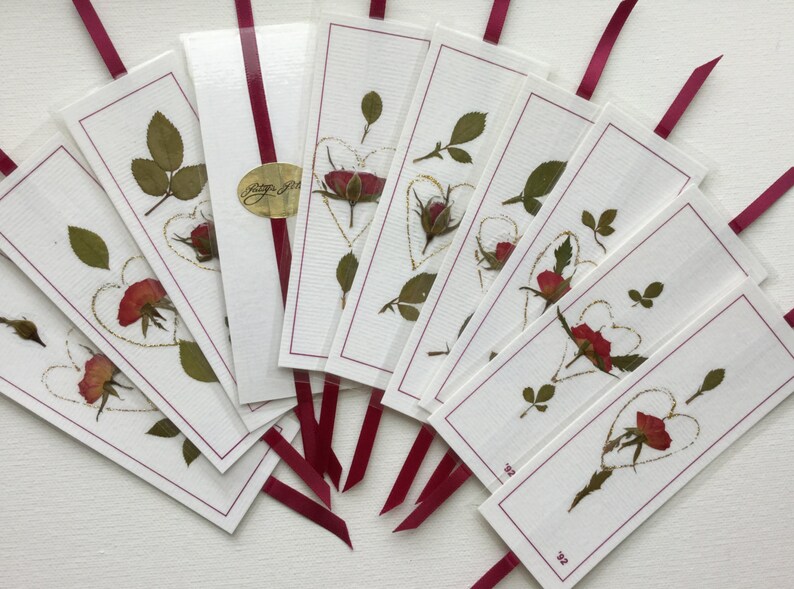Rose Bookmarks, Laminated Pressed Flower Bookmarks, Rose and Gardener ...
