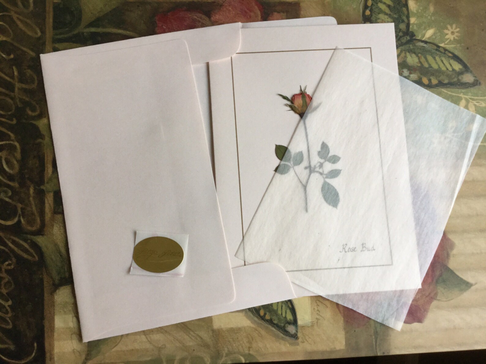 Pressed Flower Greeting Card - Rose Card - Apricot Rose, Pink Flower ...