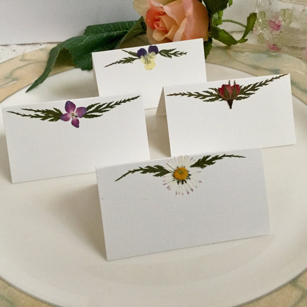 Pressed Flower Place Cards, Wedding Table Name Cards, Set of 16 Real ...