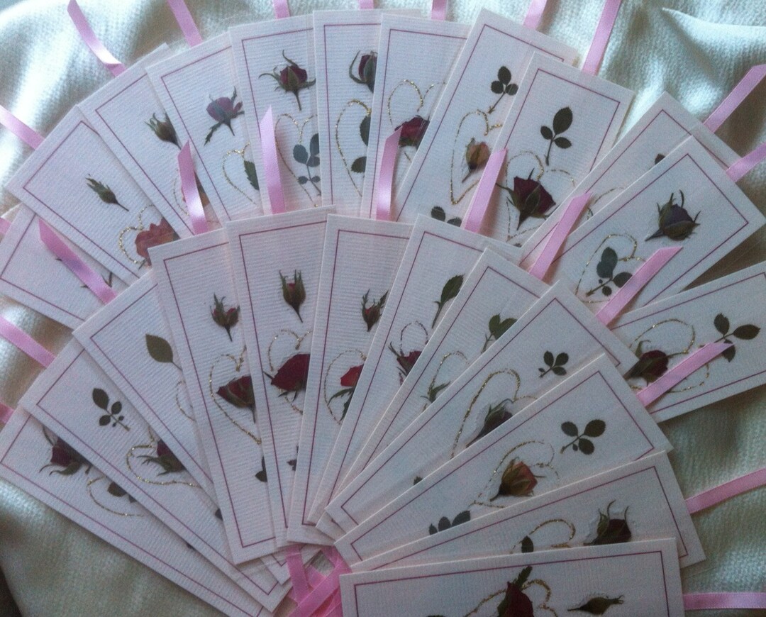 Book Marks - Pressed Flower Bookmarks, Rose Flower on Pink Paper ...