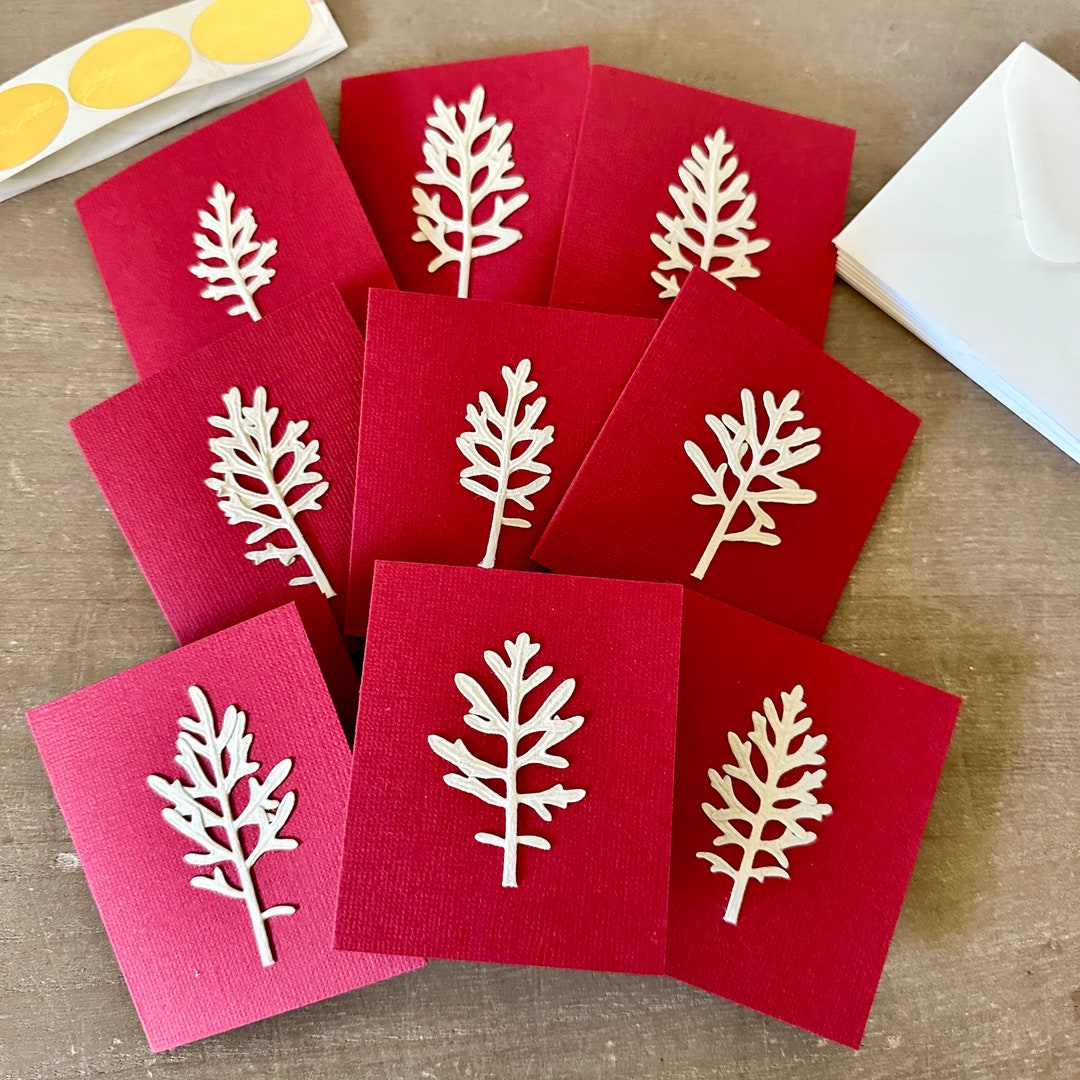 Tiny Cards for Gifts, Silver Leaves Pressed, Mini Note Cards, Winter ...