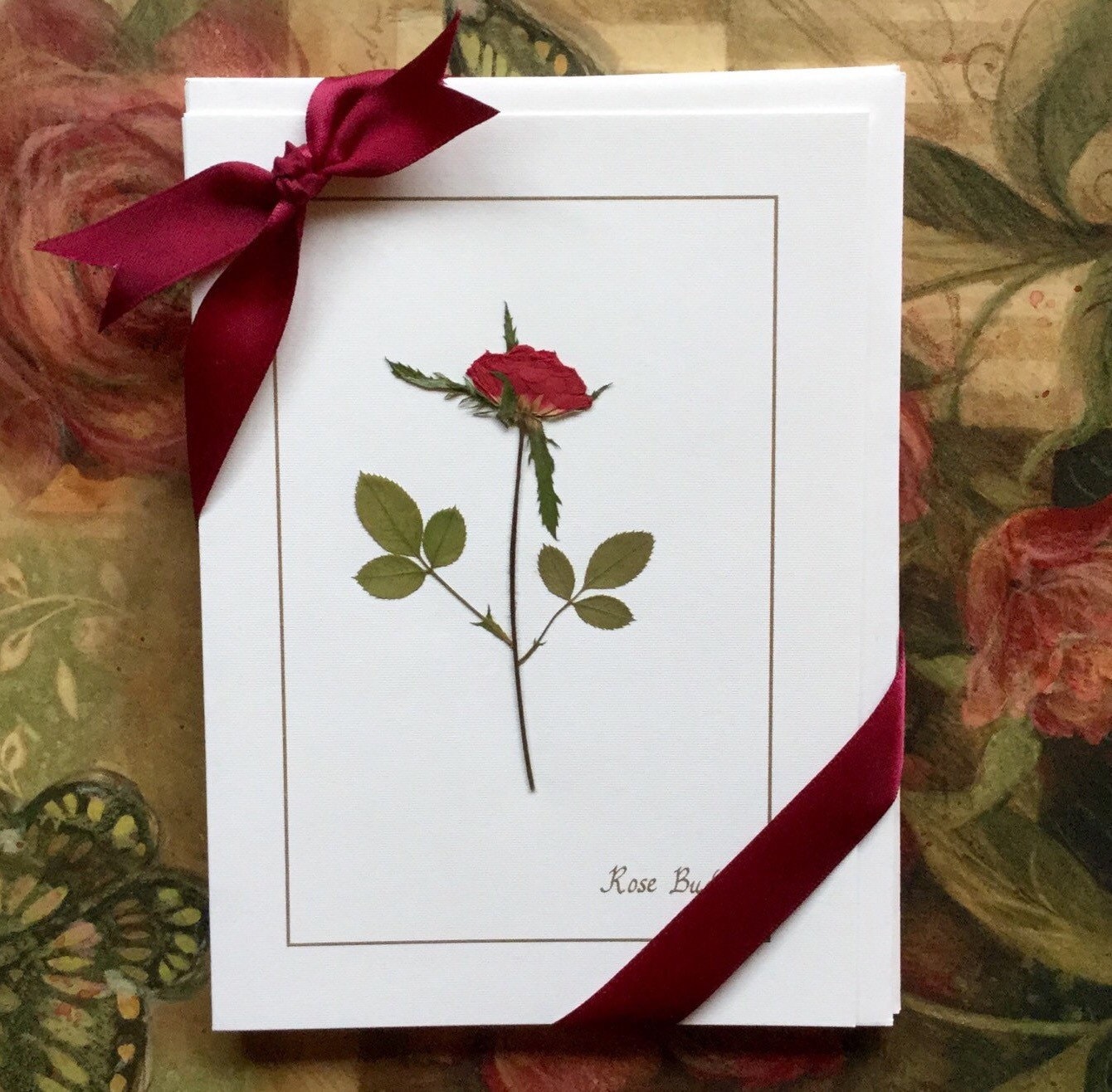 Pressed Flower Greeting Card Set Red Rose on Each Blank 5x7 Inch Card ...