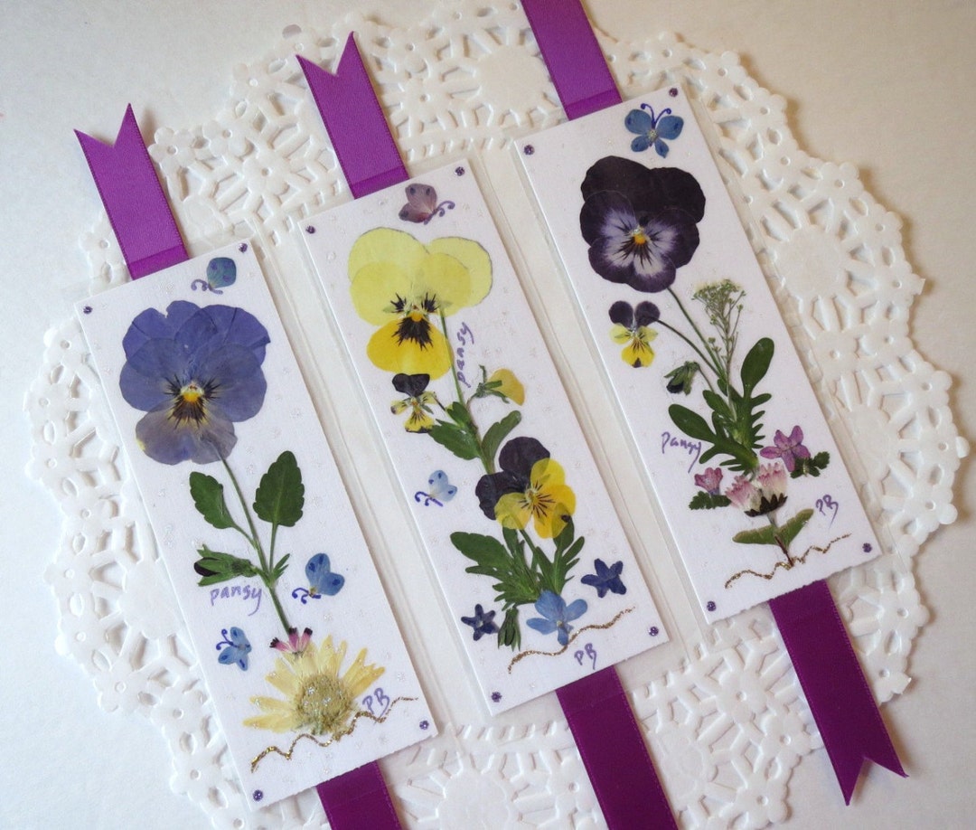 Pressed Flower Bookmarks, Pansy Gifts, Book Accessories, Pansy ...