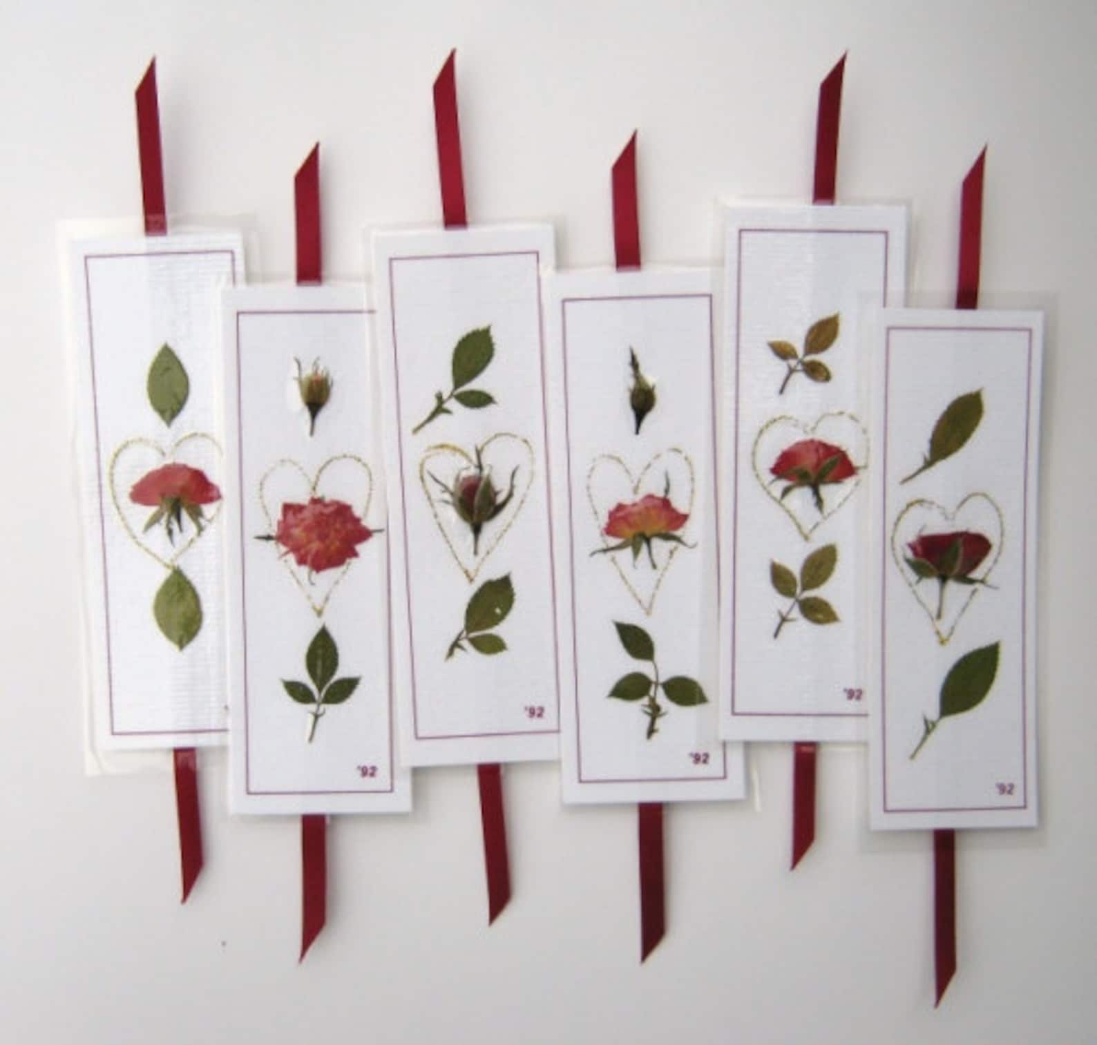 Red Rose Bookmarks Pressed Flower Set of 6 Bookmarkers Gold | Etsy