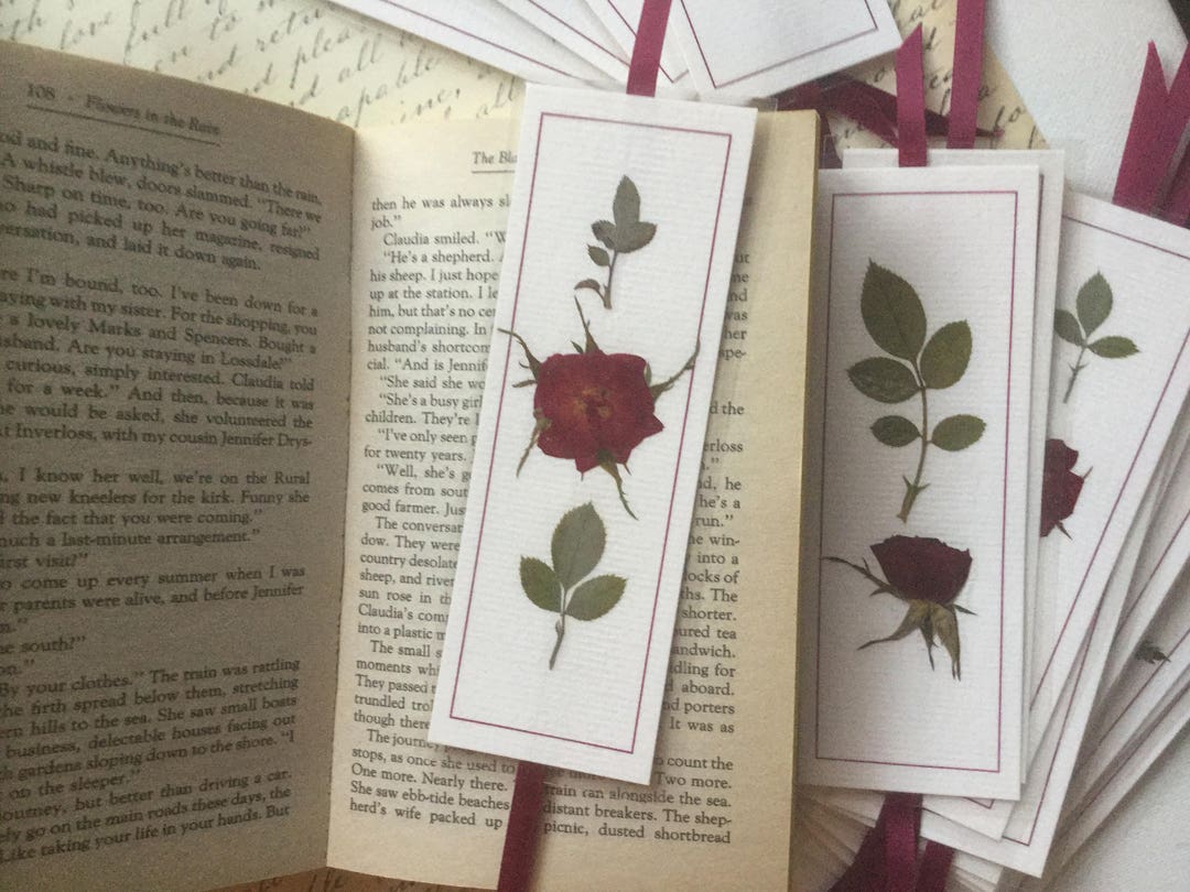 Floral Bookmarks - Rose Bookmarks, Pressed Flowers, Gifts for ...