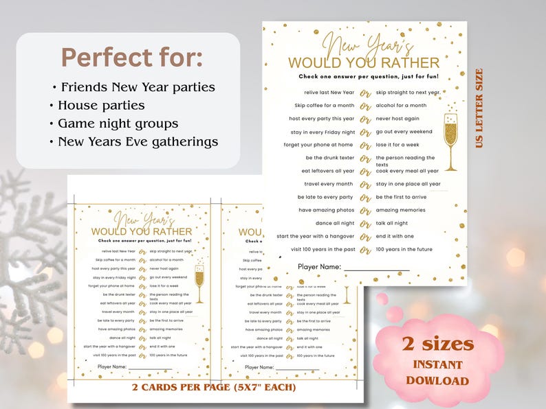 New Year Would You Rather Game Printable. Friends Party Activity. New ...