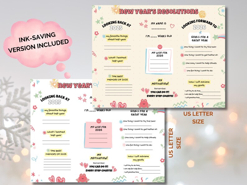 2026 New Years Resolution Printable for Kids, New Years Reflection ...