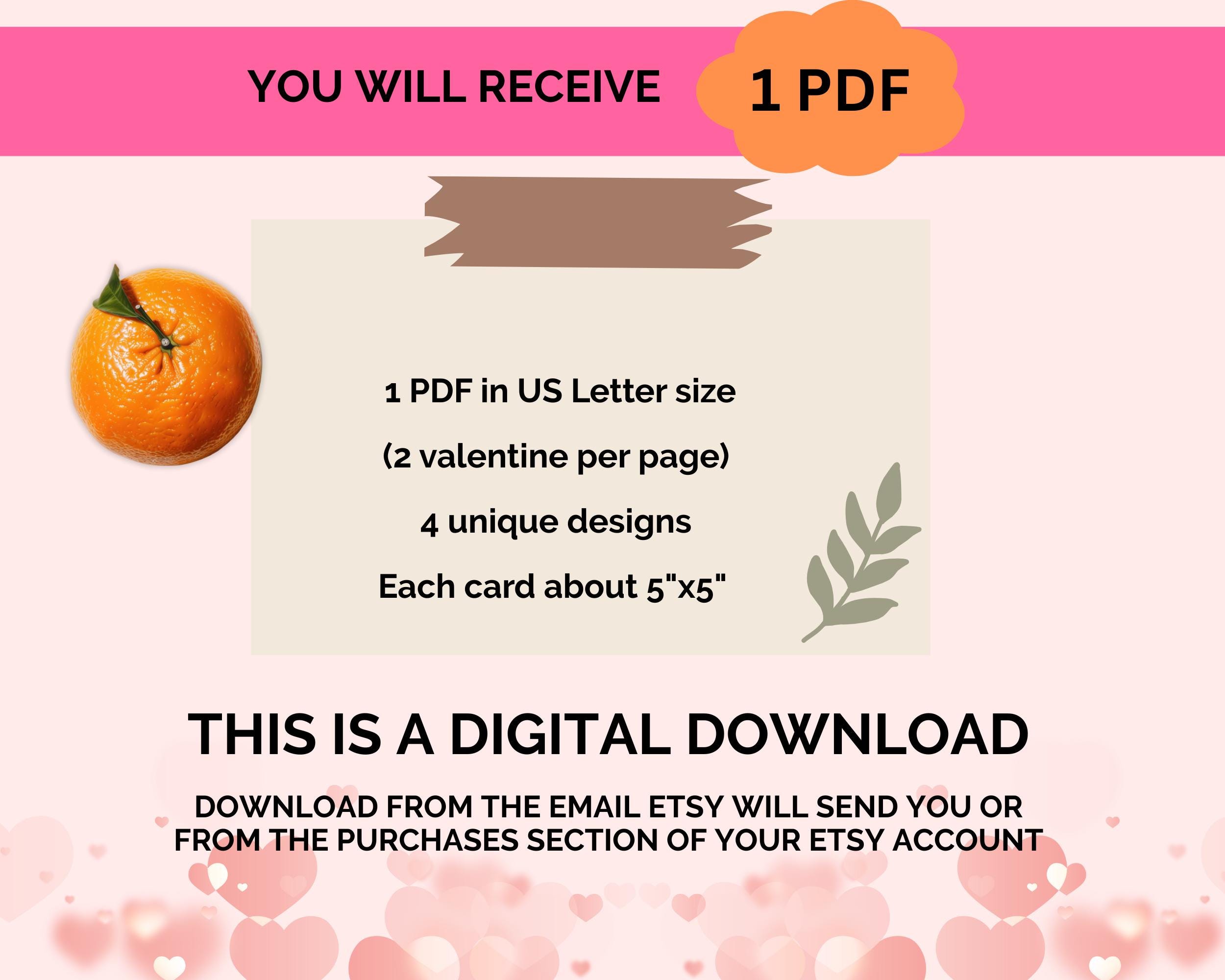 Printable Orange Valentine Tag Bundle, Kids Fruit Snack Topper, Set of ...