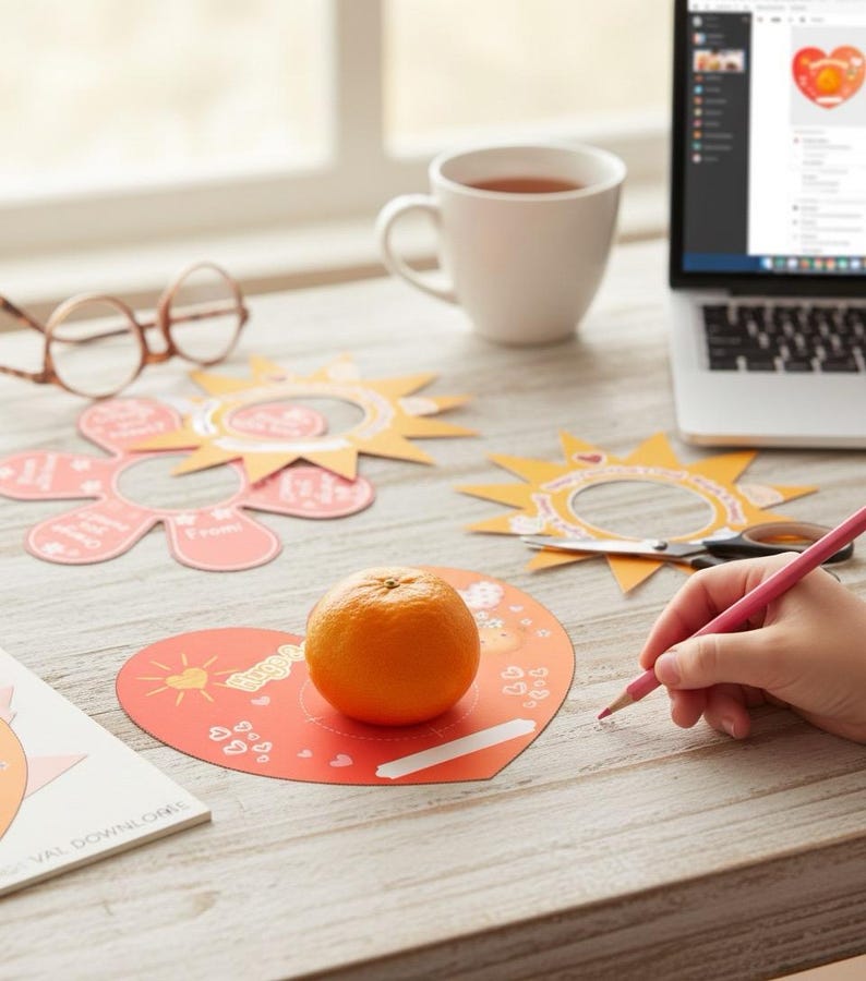 Printable Orange Valentine Tag Bundle, Kids Fruit Snack Topper, Set of ...