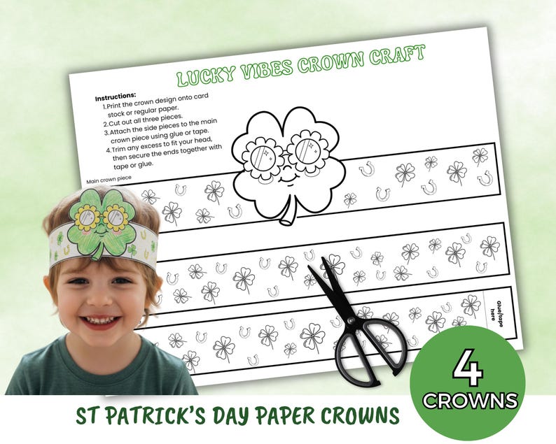 St Patrick's Day Crown Craft for Kids, Lucky Vibes Coloring Headband ...