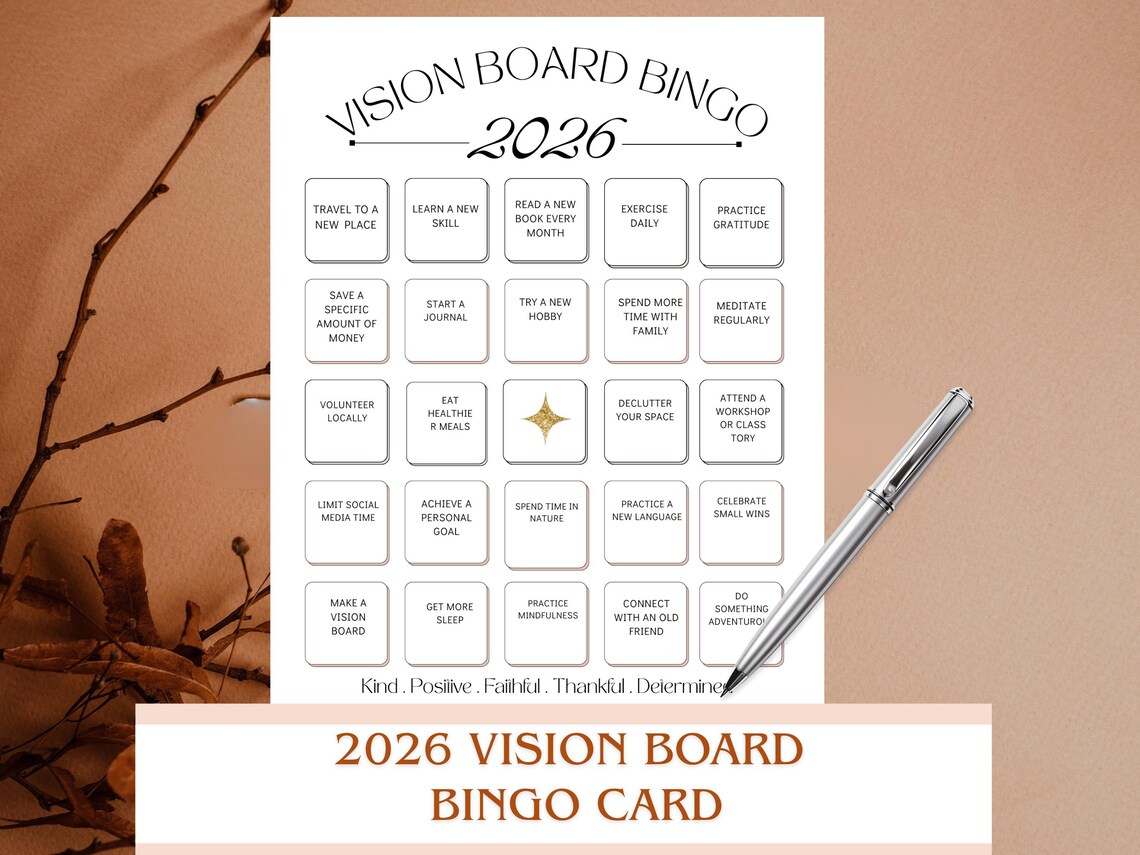 Editable 2026 Vision Board Bingo Template, 2026 New Year Resolutions ...