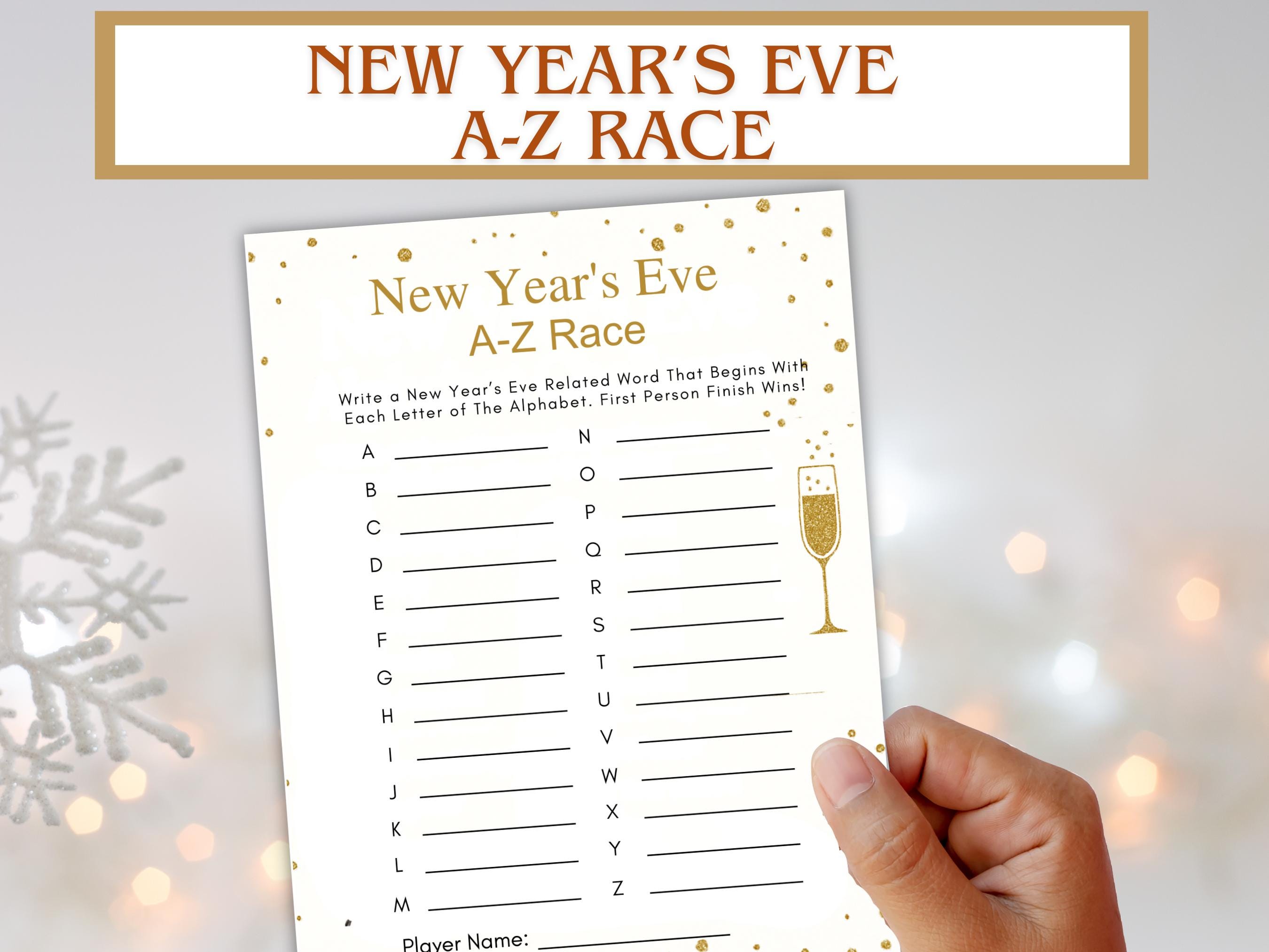New Year's Eve A to Z Race Printable Game, NYE ABC Word Game, New Year ...