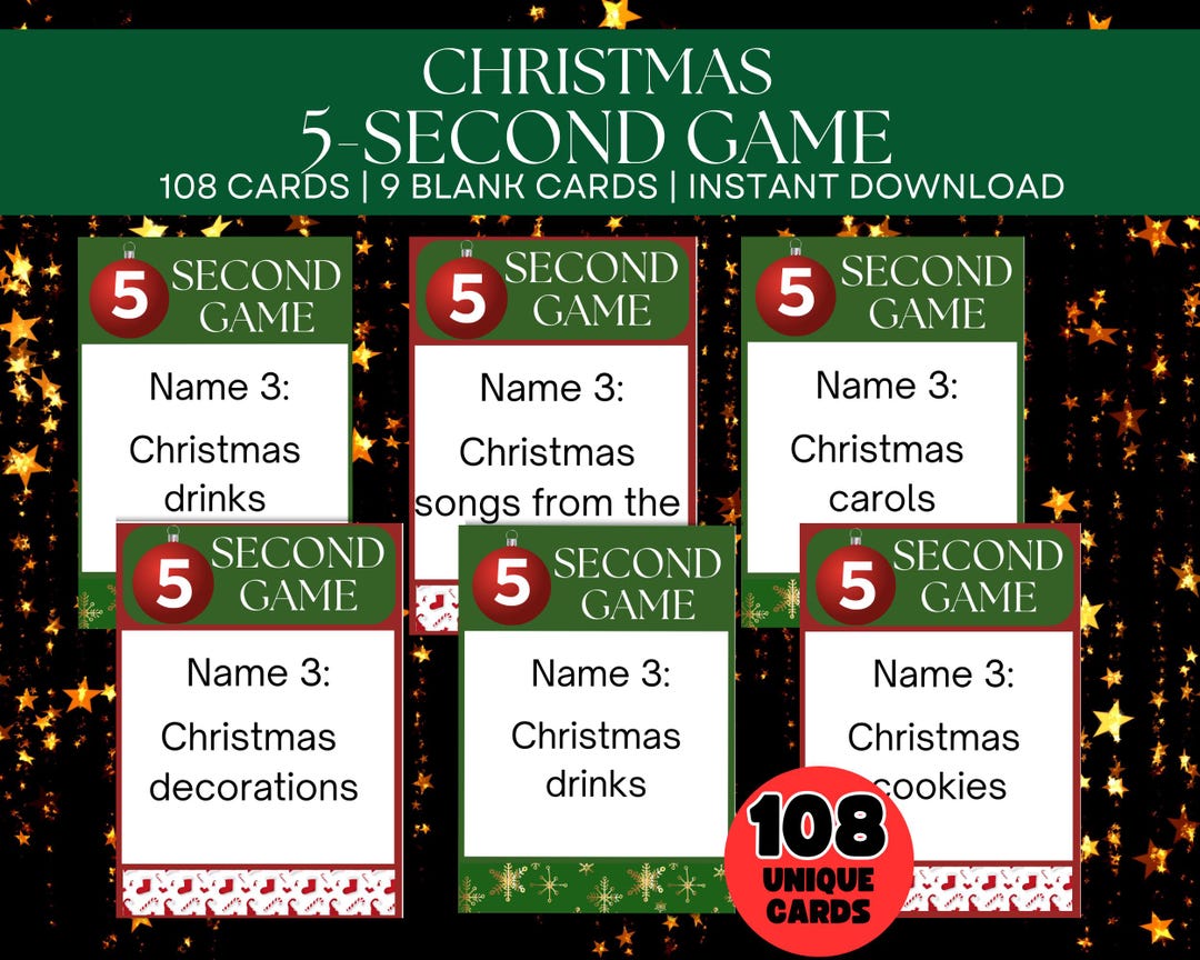 Christmas 5 Second Game, Printable Party Game, Family Holiday Game ...