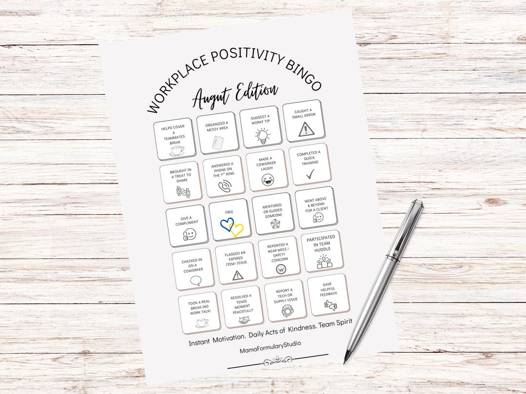 Workplace Positivity Bingo Printable PDF| August Edition | Team ...