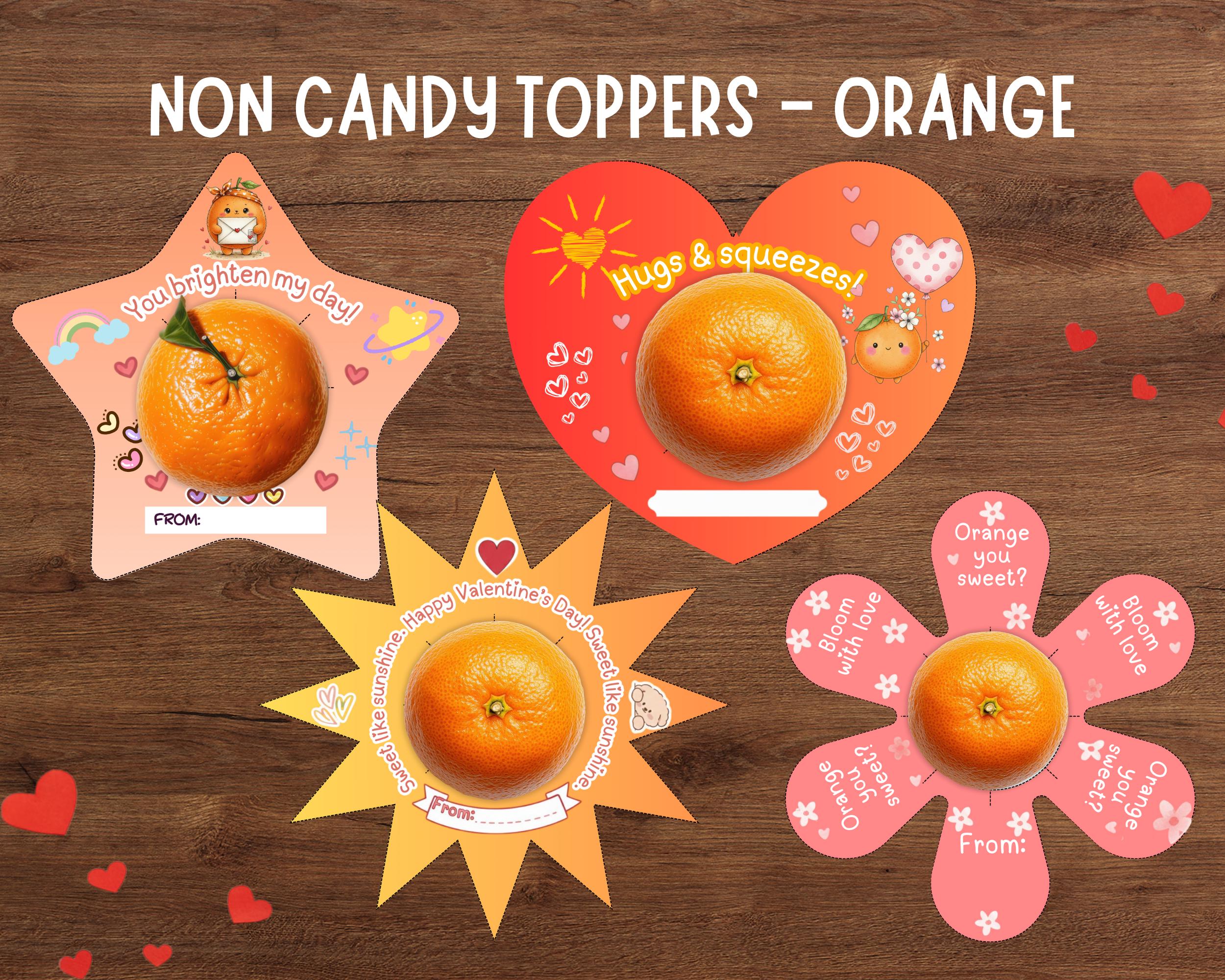 Printable Orange Valentine Tag Bundle, Kids Fruit Snack Topper, Set of ...