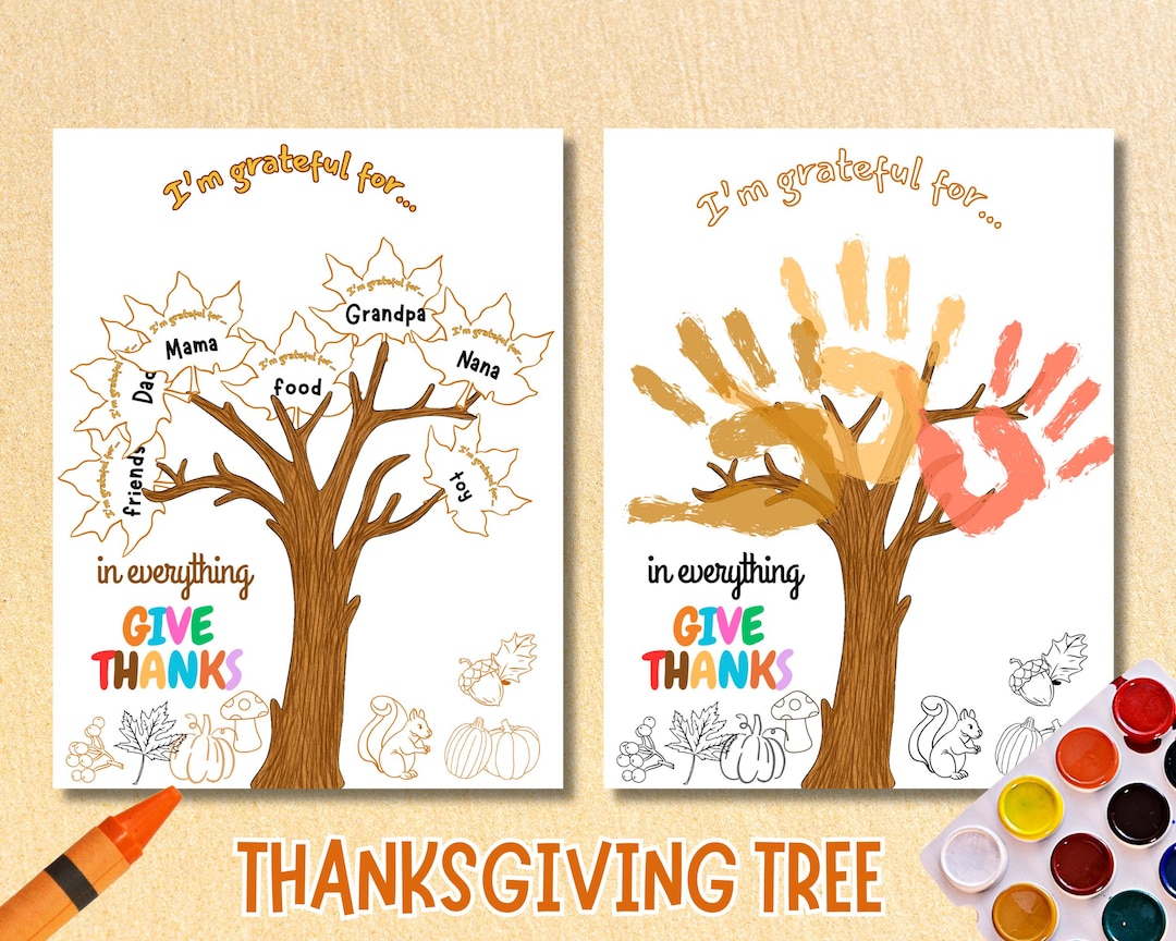 Árbol de la gratitud para imprimir, kit de arte con huellas de manos ...