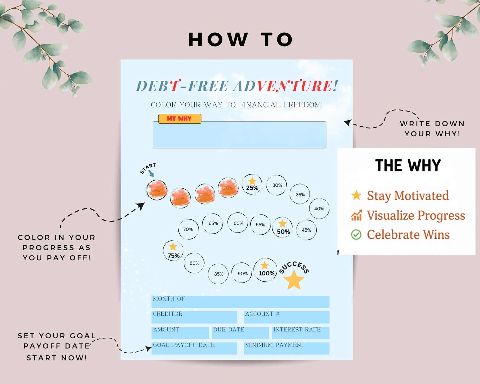 Debt Payoff Tracker Printable, Debt Free Journey Coloring Page ...
