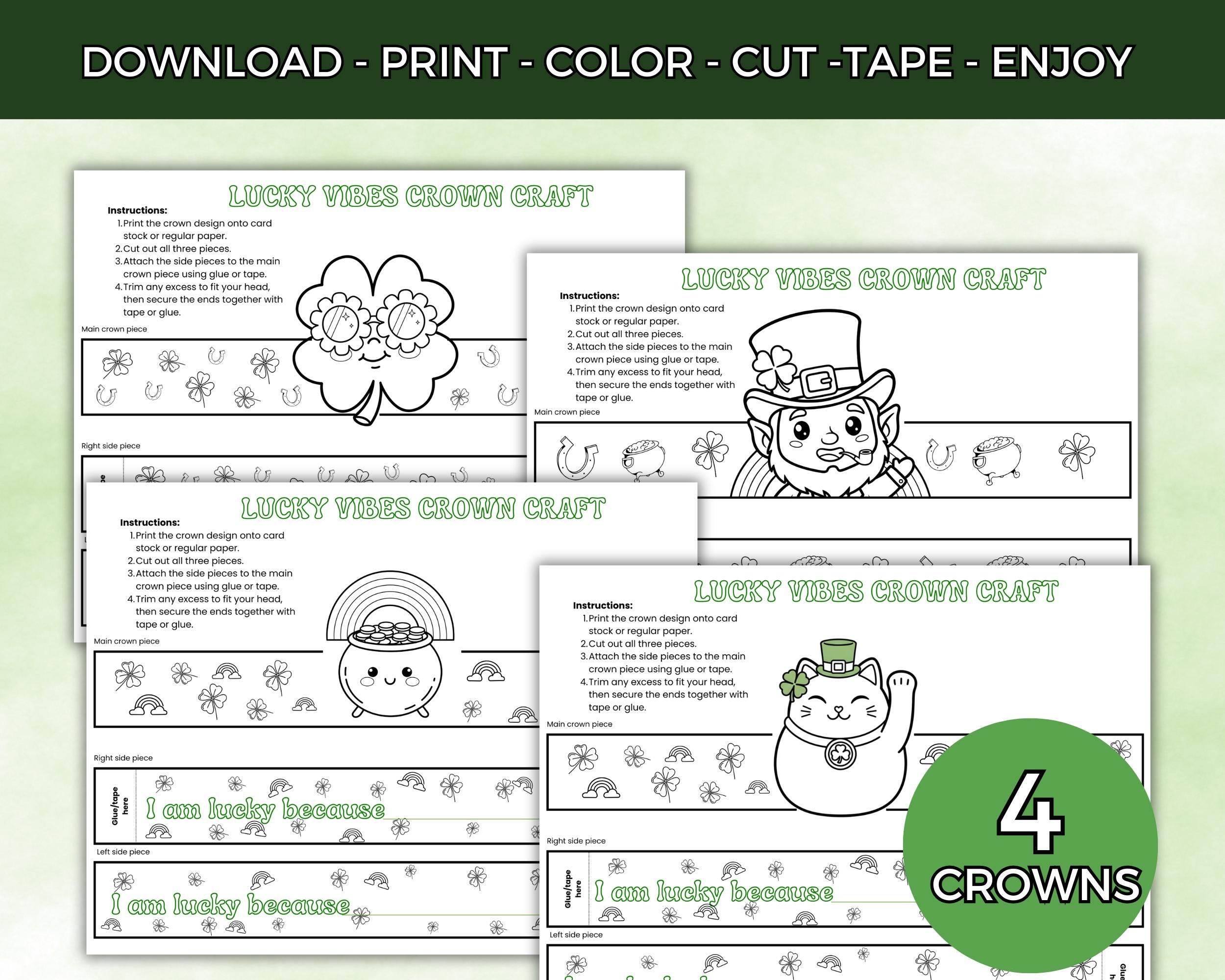 St Patrick's Day Crown Craft for Kids, Lucky Vibes Coloring Headband ...