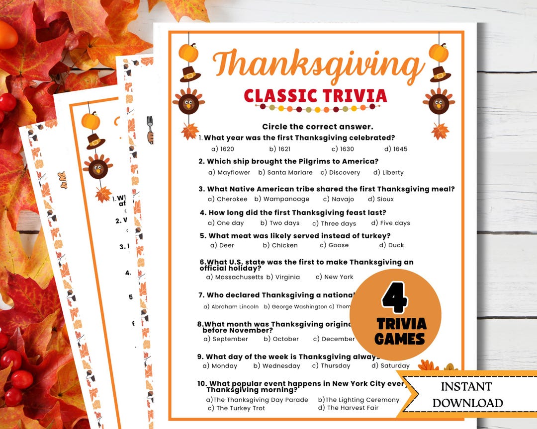 Thanksgiving Trivia Game Printable Bundle, Family, Kids, and Office ...