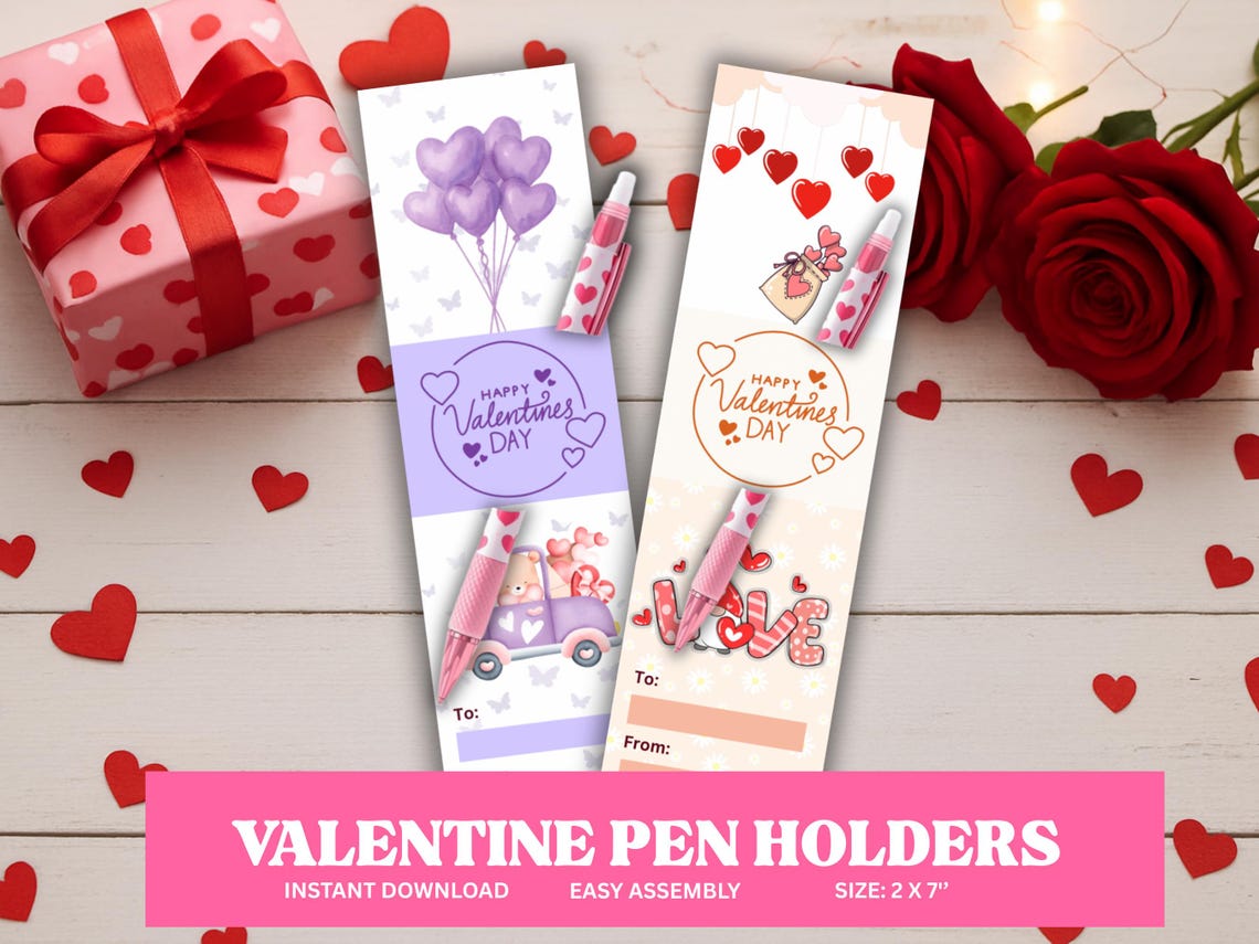 Valentine Pen Holders Printable, Classroom Valentine Pen Sleeve Tag ...