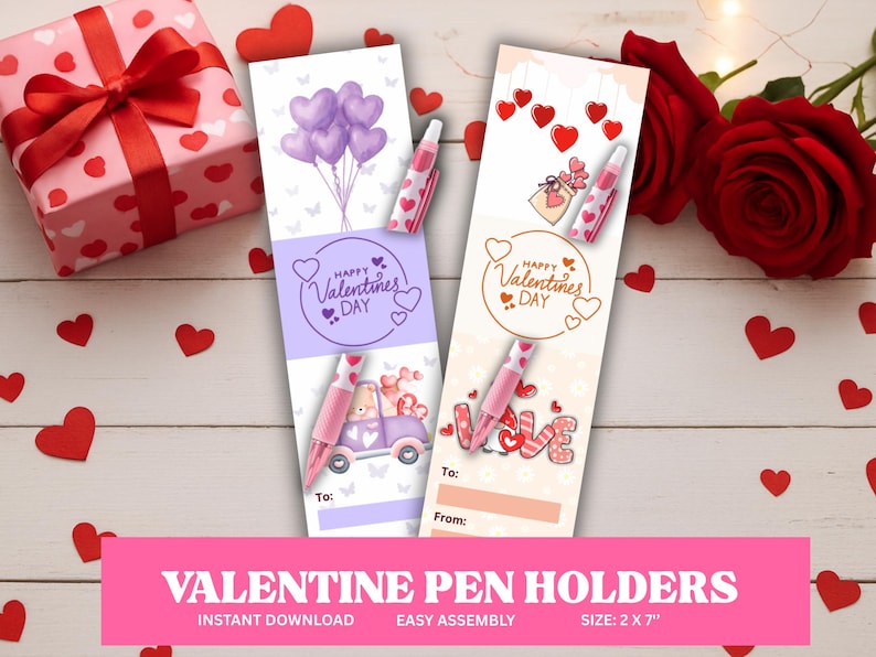 Valentine Pen Holders Printable, Classroom Valentine Pen Sleeve Tag ...