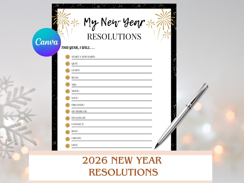 Editable New Year's Resolution Card Template, Printable 2026 Goal ...