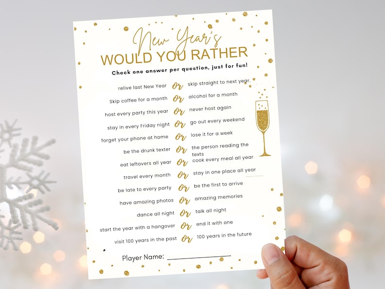 New Year Would You Rather Game Printable. Friends Party Activity. New ...