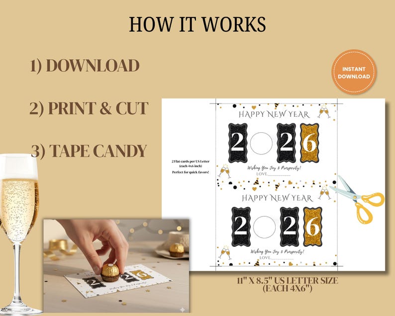 2026 Happy New Year Ferrero Rocher Card, Printable New Year Candy ...