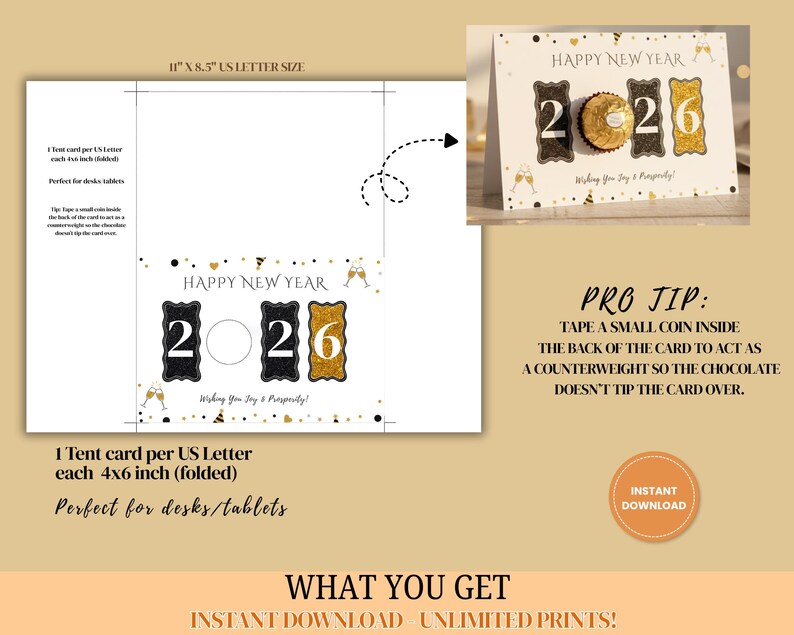2026 Happy New Year Ferrero Rocher Card, Printable New Year Candy ...