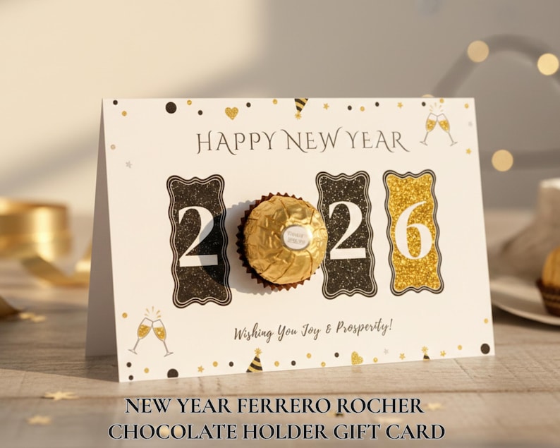 2026 Happy New Year Ferrero Rocher Card, Printable New Year Candy ...