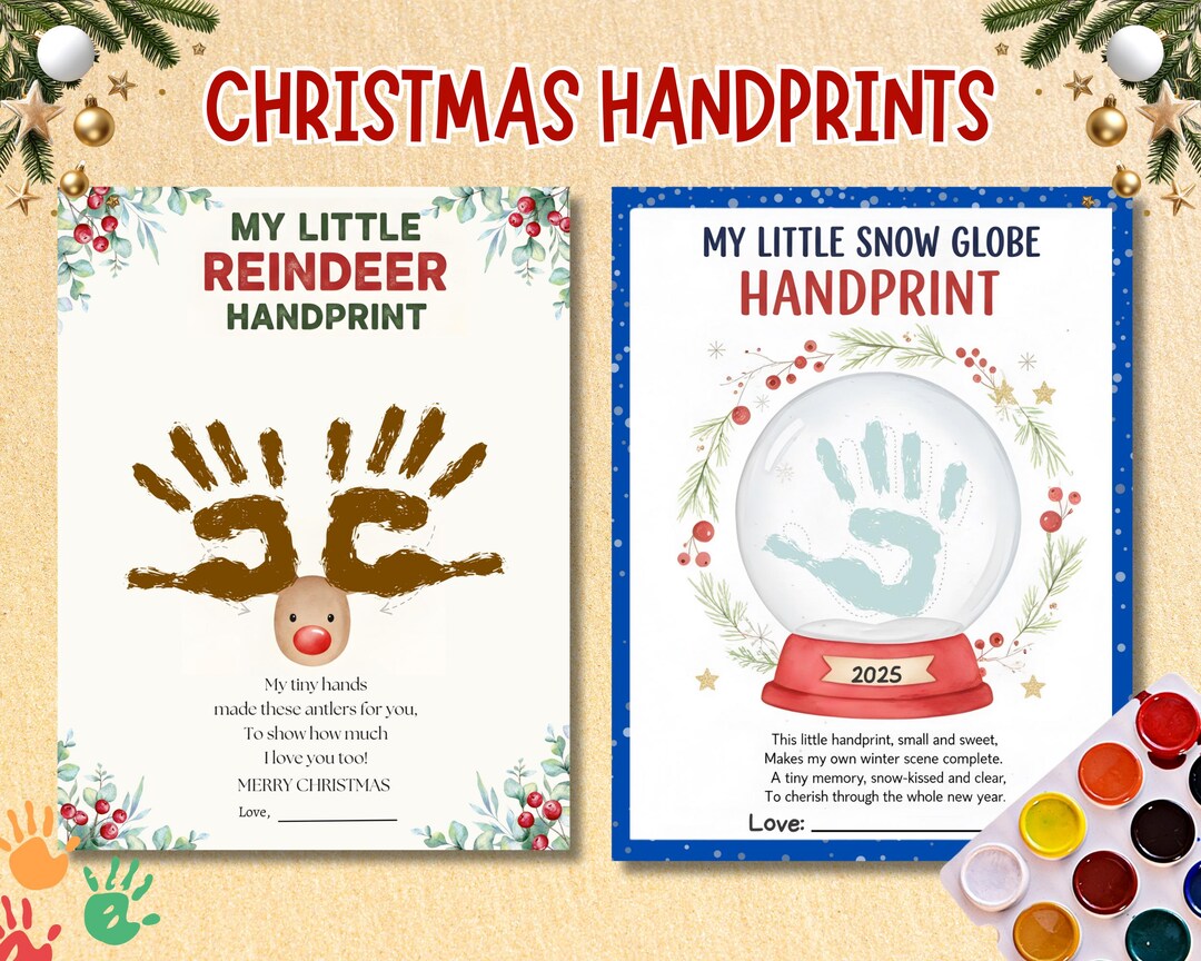 Christmas Handprint Craft, Reindeer, Snow Globe Handprint Art, Holiday ...