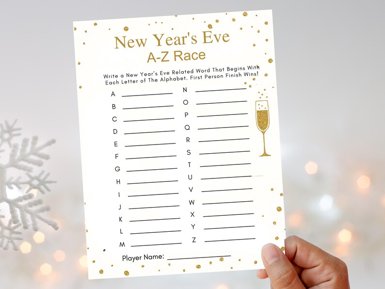New Year's Eve A to Z Race Printable Game, NYE ABC Word Game, New Year ...