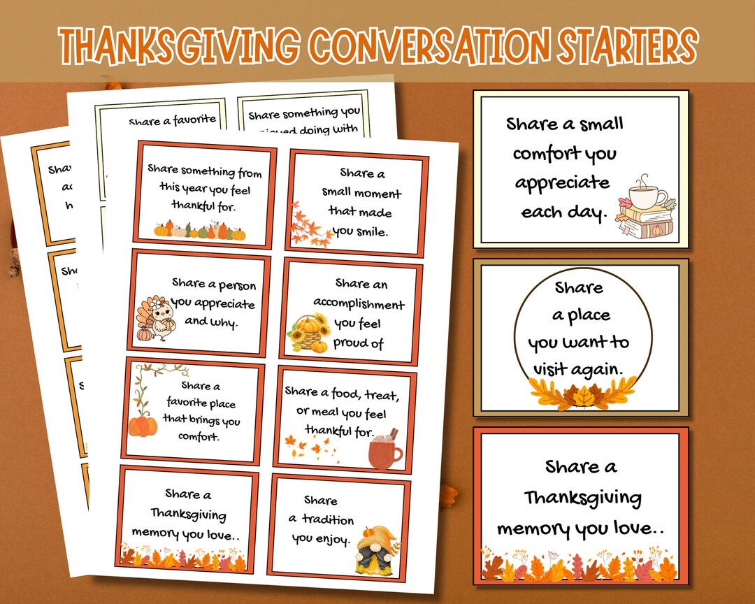 Thanksgiving Icebreaker Question Cards, Thanksgiving Conversation Cards ...
