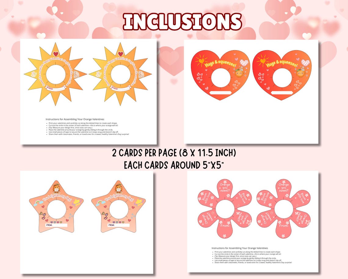 Printable Orange Valentine Tag Bundle, Kids Fruit Snack Topper, Set of ...