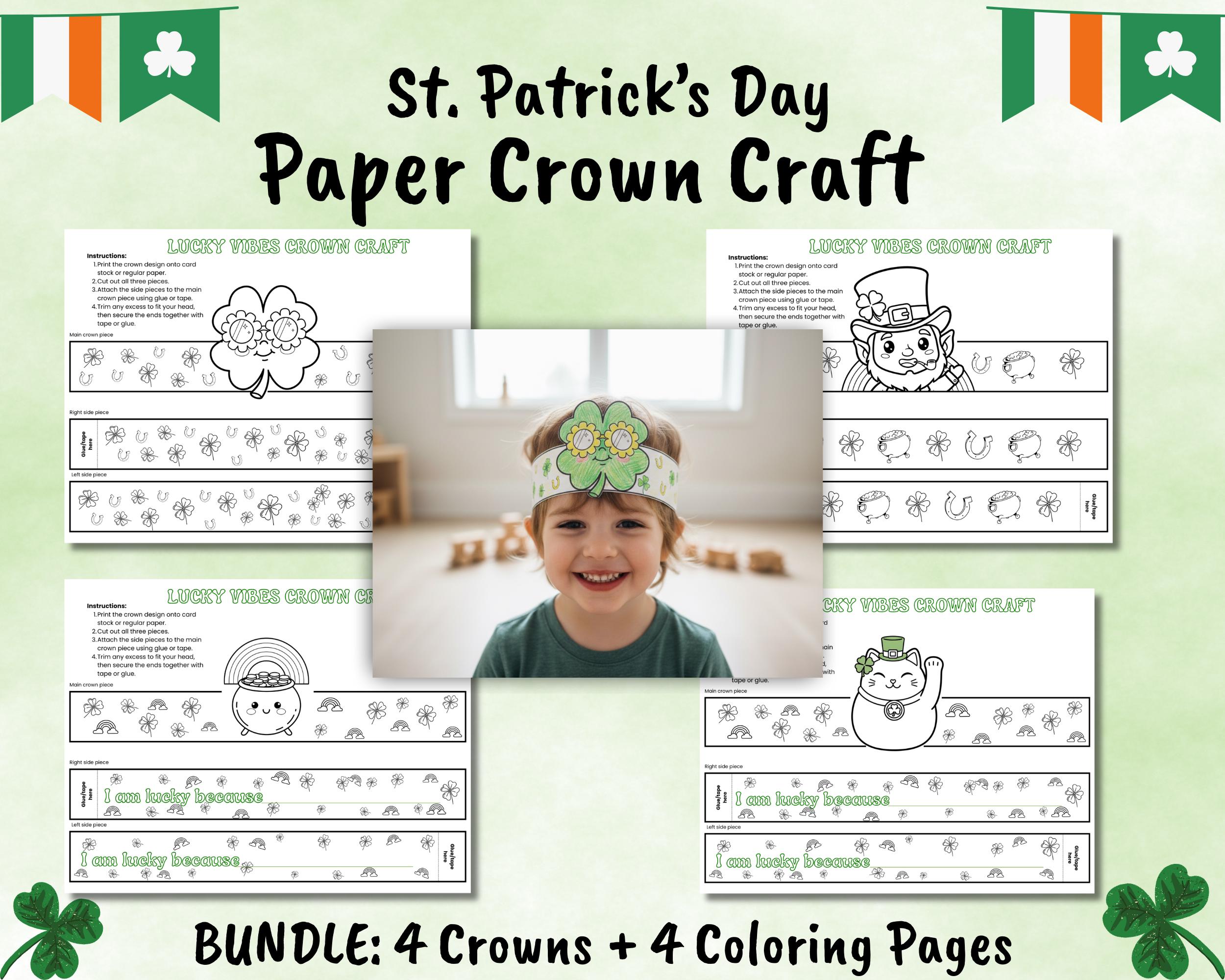 St Patrick's Day Crown Craft for Kids, Lucky Vibes Coloring Headband ...