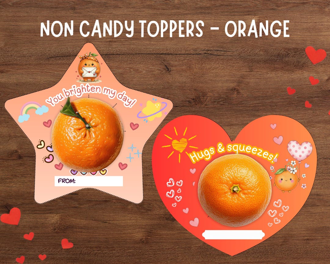 Printable Orange Valentine Tag Bundle, Kids Fruit Snack Topper, Set of ...