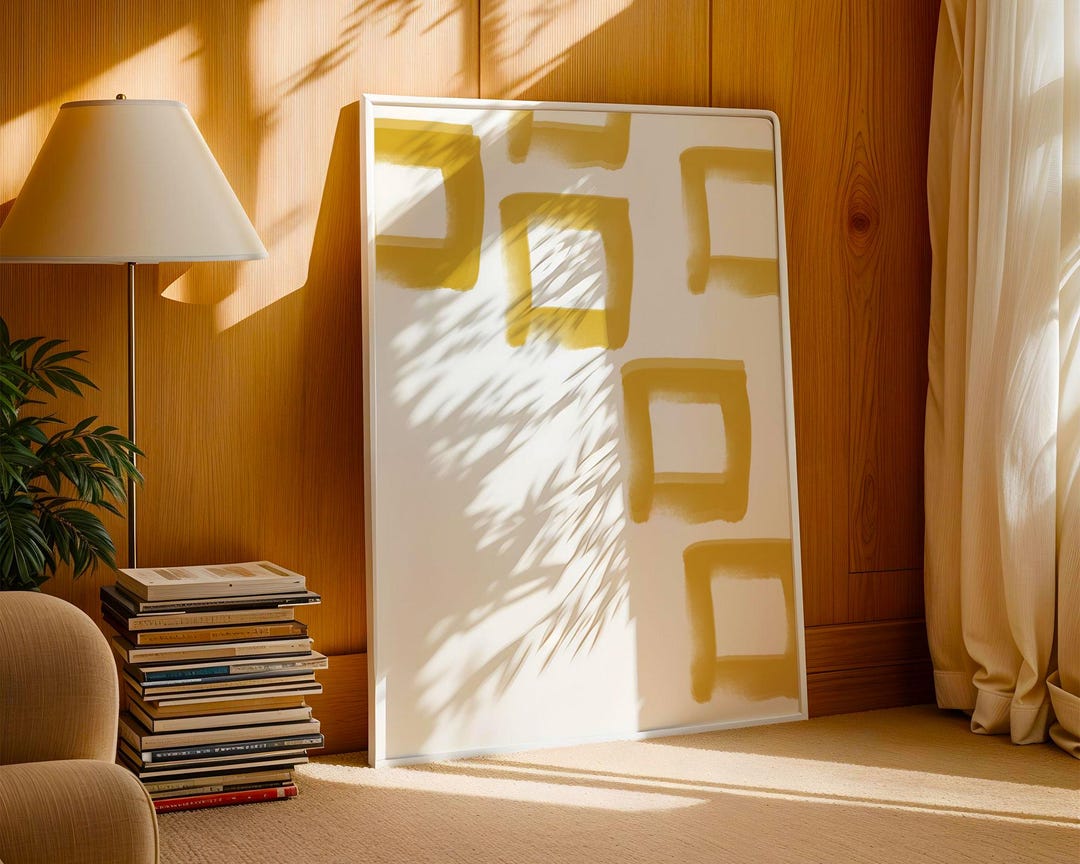 Mustard Yellow Abstract Squares Art Print | Mid-century Modern Decor - Etsy