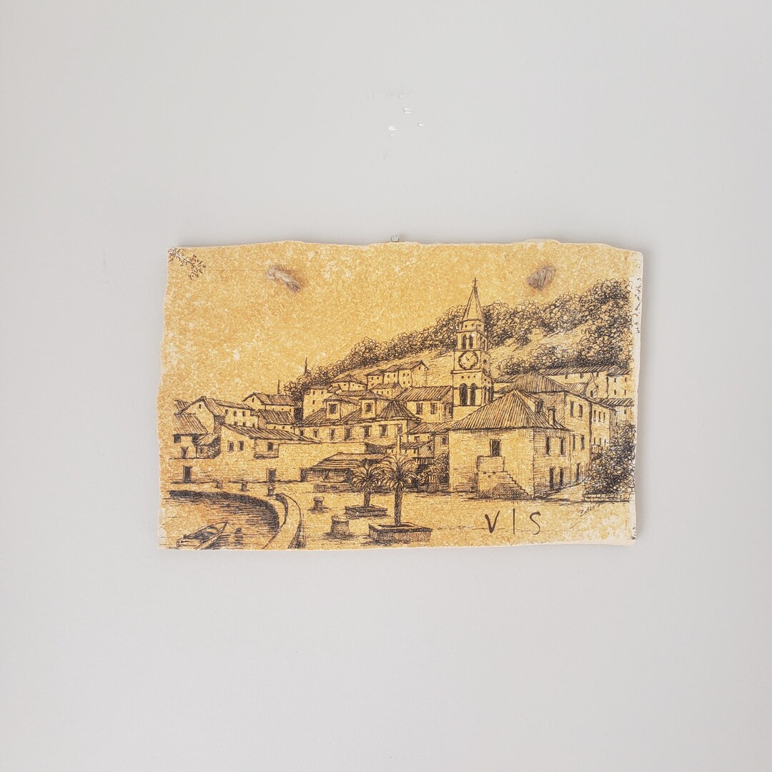 Vintage Mediterranean Village Tile | Vis Croatia Wall Art Plaque - Etsy