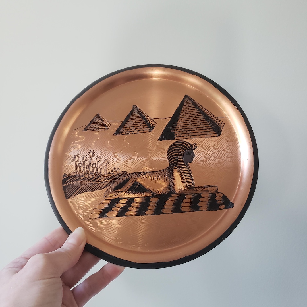 Vintage Hand-etched Copper Plate: Sphinx & Pyramids, Egyptian Souvenir ...
