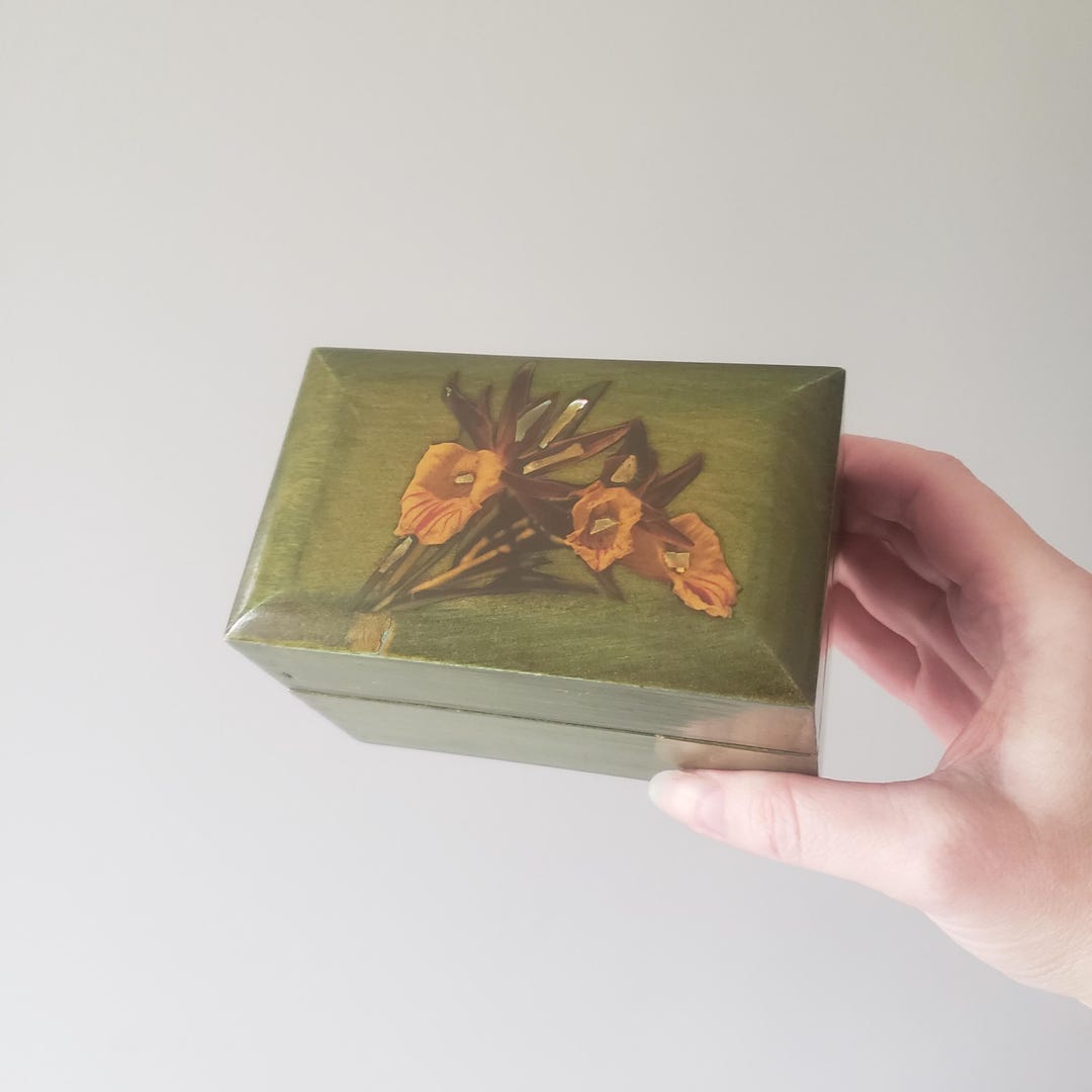 Handmade Wood Calla Lily Box - Floral Inlay Dovetail Business Card ...