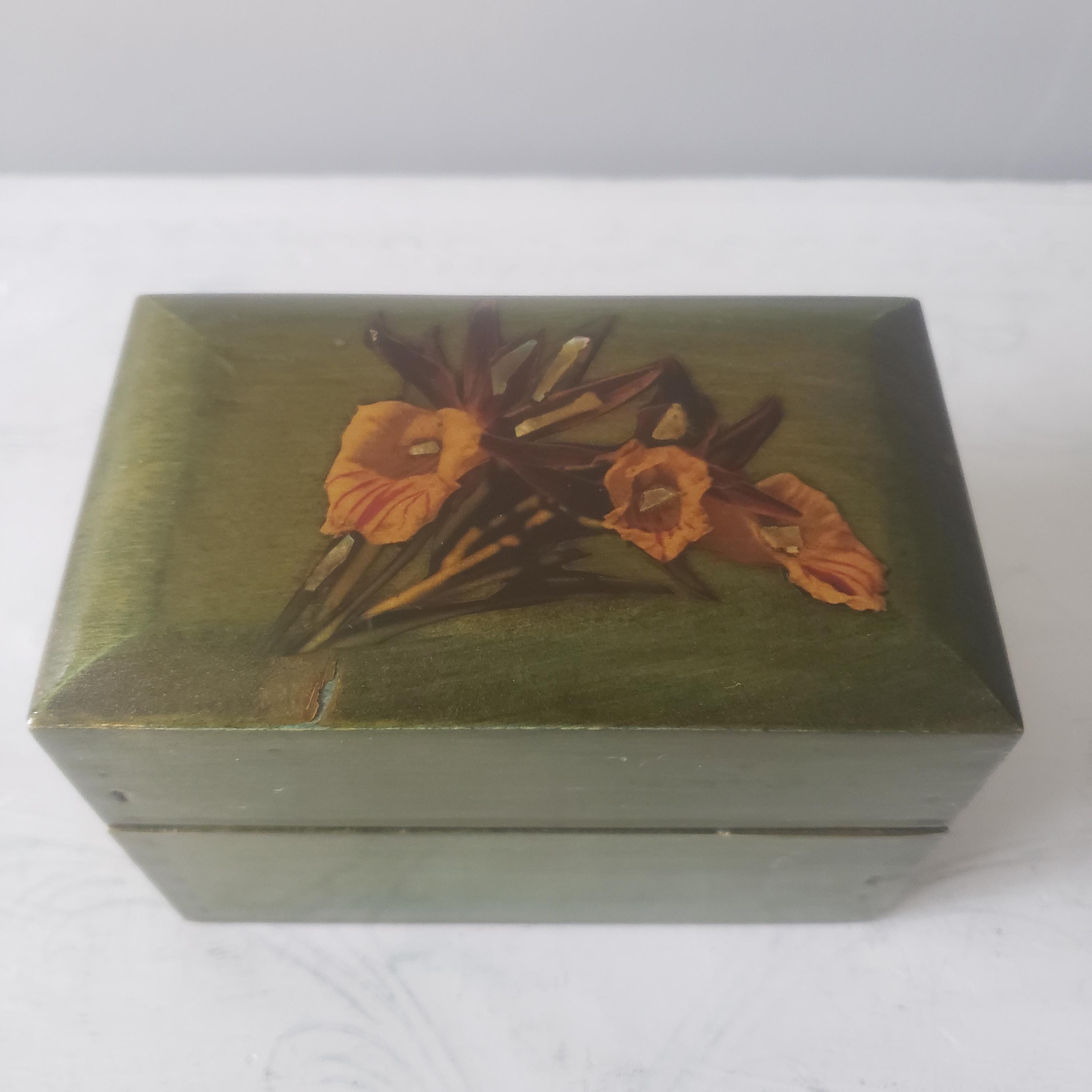 Handmade Wood Calla Lily Box - Floral Inlay Dovetail Business Card ...