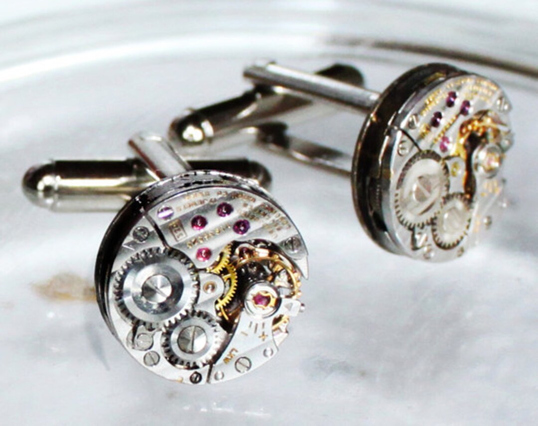 LONGINES Steampunk Cufflinks: Swiss Silver PINSTRIPE Vintage Watch ...