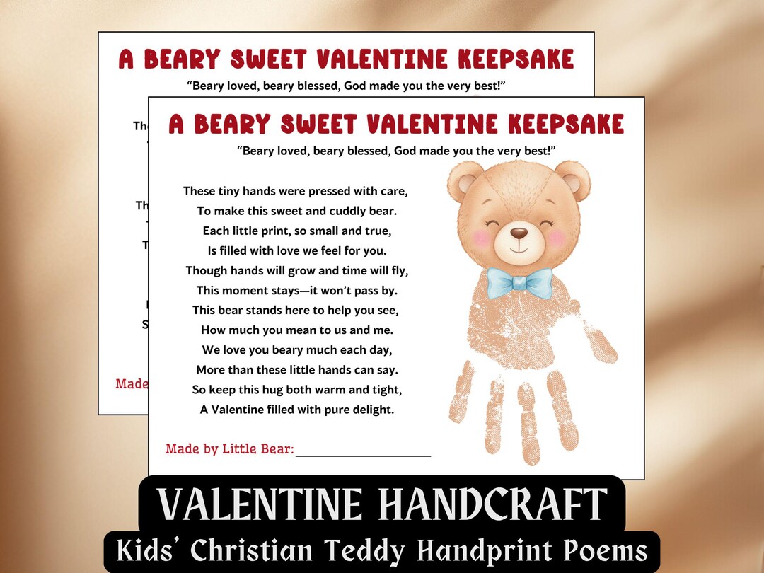 Christian Teddy Valentine Handprint Craft Kids Sunday School Activity ...