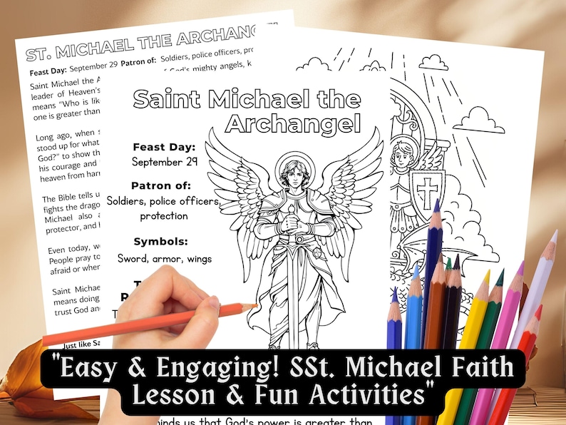 St Michael the Archangel Coloring Activity Placemat Kids Catholic Saint ...