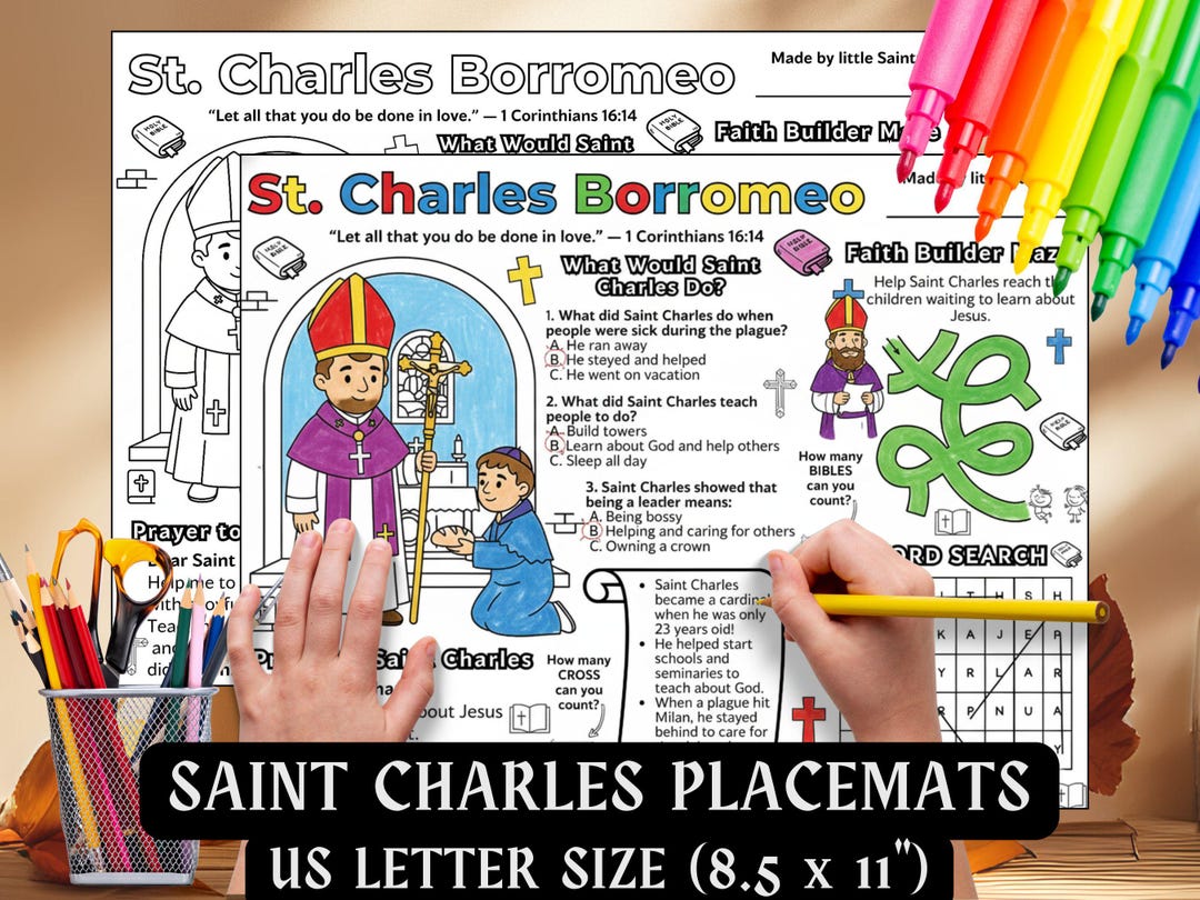 Saint Charles Borromeo Coloring Placemat Kids Catholic Saint Activities ...