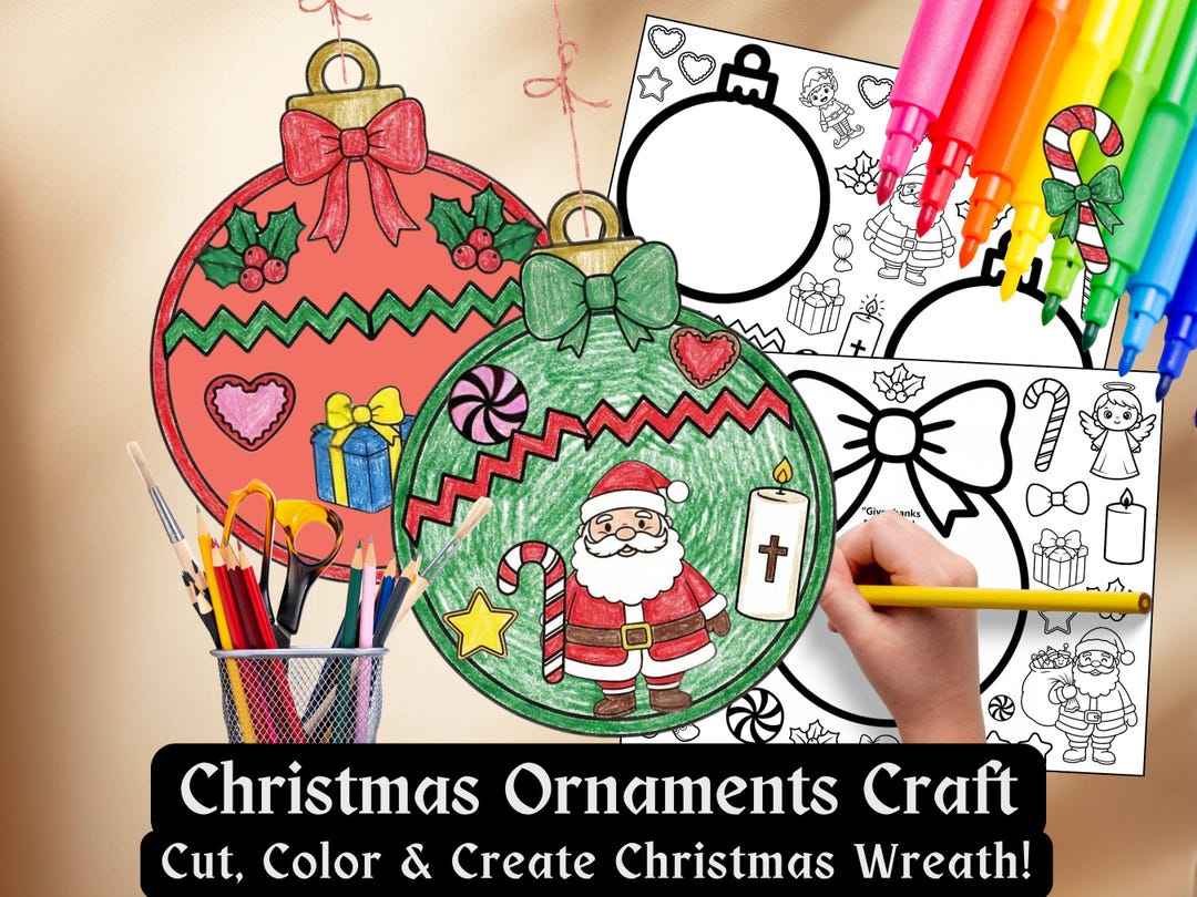 DIY Christmas Ornament Craft for Kids, Printable Holiday Coloring ...