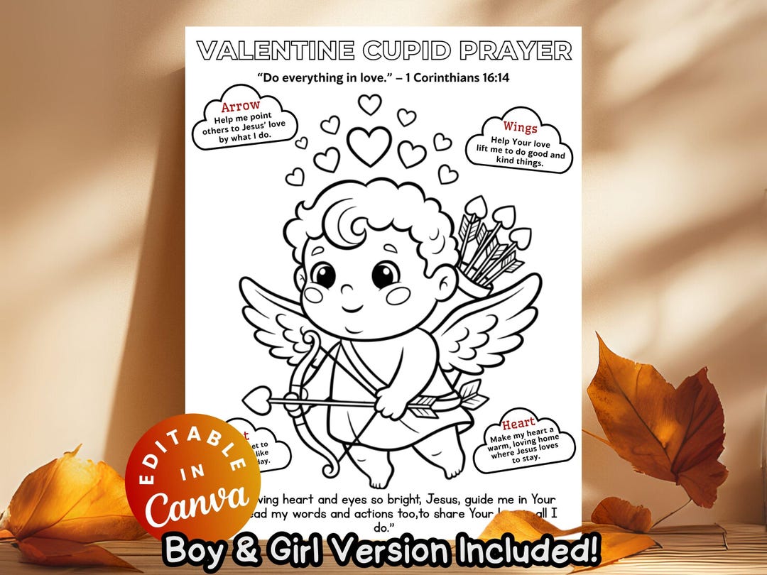 Cupid Valentine Coloring Prayer Craft Christian Valentine's Day ...